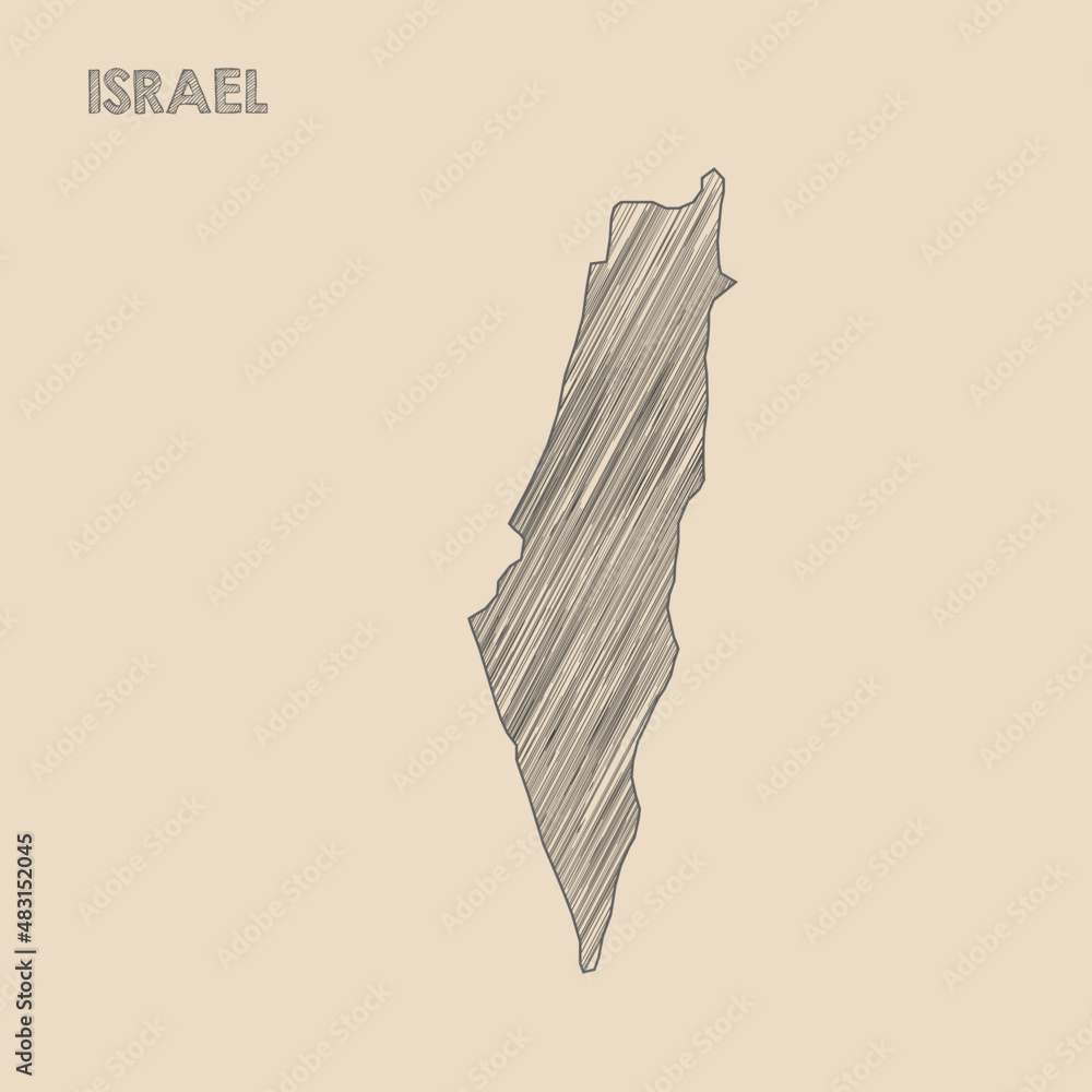 Israel map hand drawn Sketch background vector, Israel freehand Sketch ...