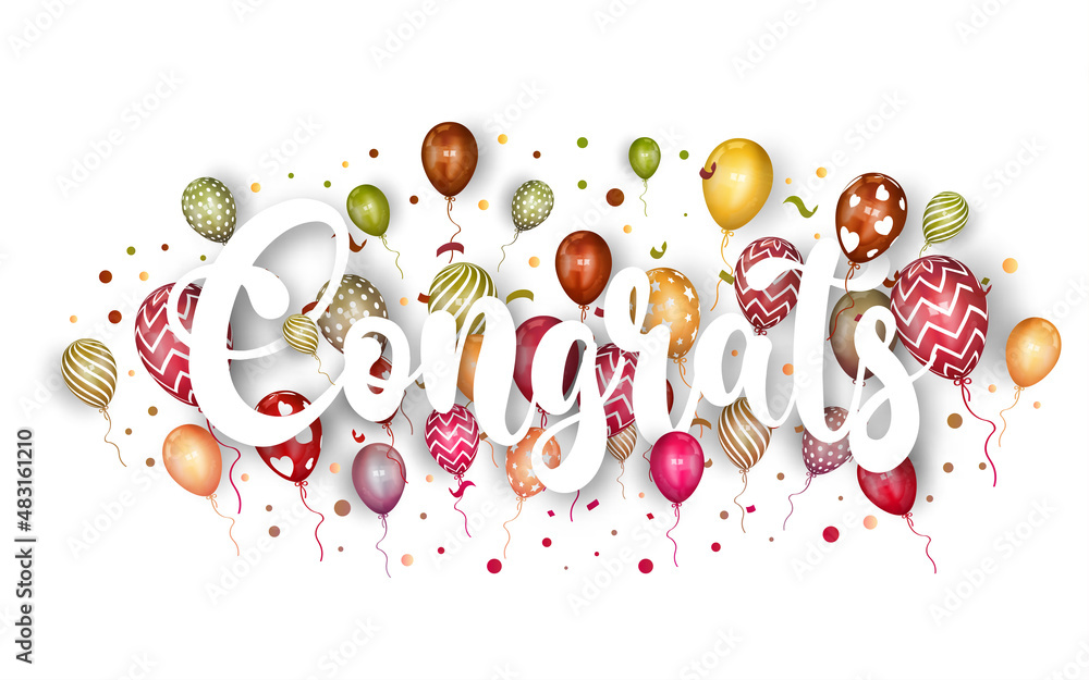 congratulations greeting card lettering template with balloon and ...