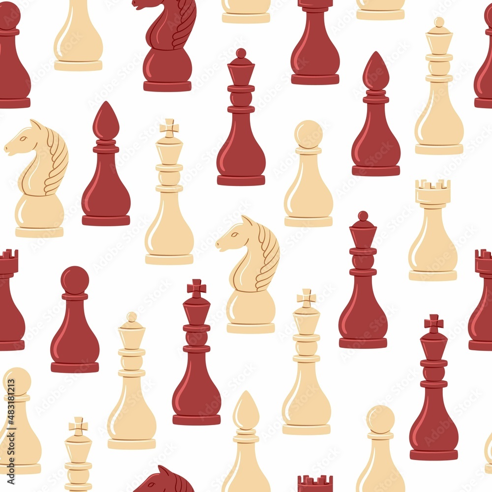Seamless pattern with color chess pieces on white background. Trendy ...