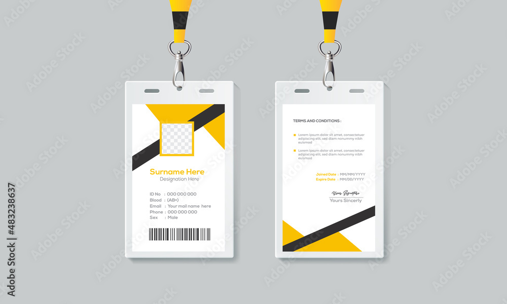 Simple and Yellow ID Card Design Template. Professional Identity Card ...