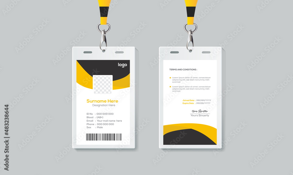 Simple and Yellow ID Card Design Template. Professional Identity Card ...