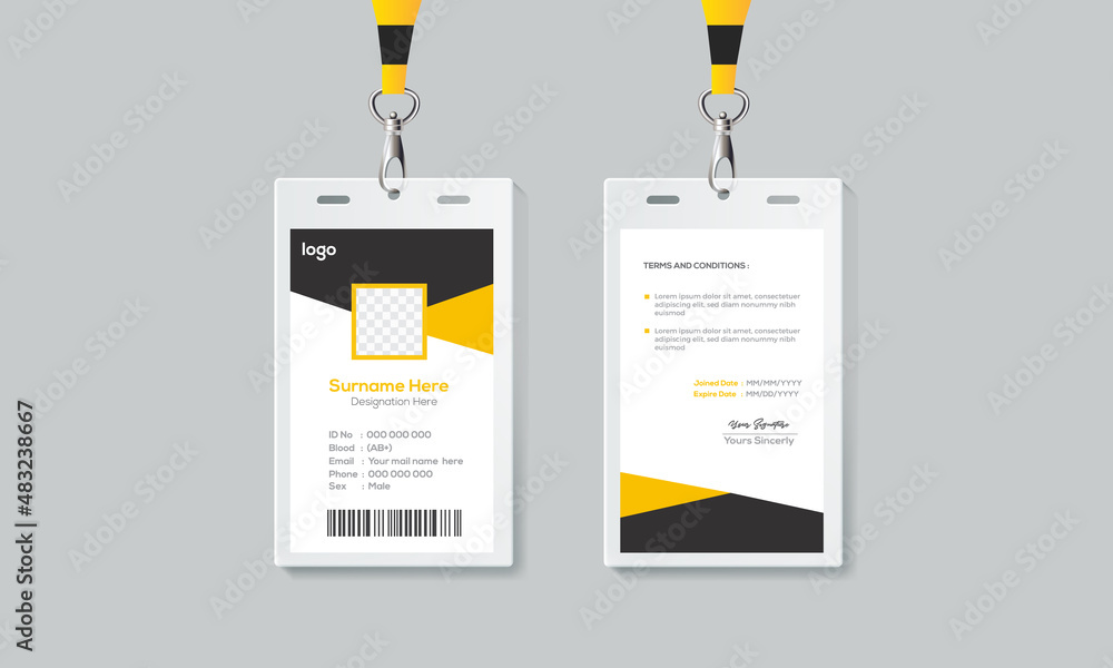 Simple and Yellow ID Card Design Template. Professional Identity Card ...