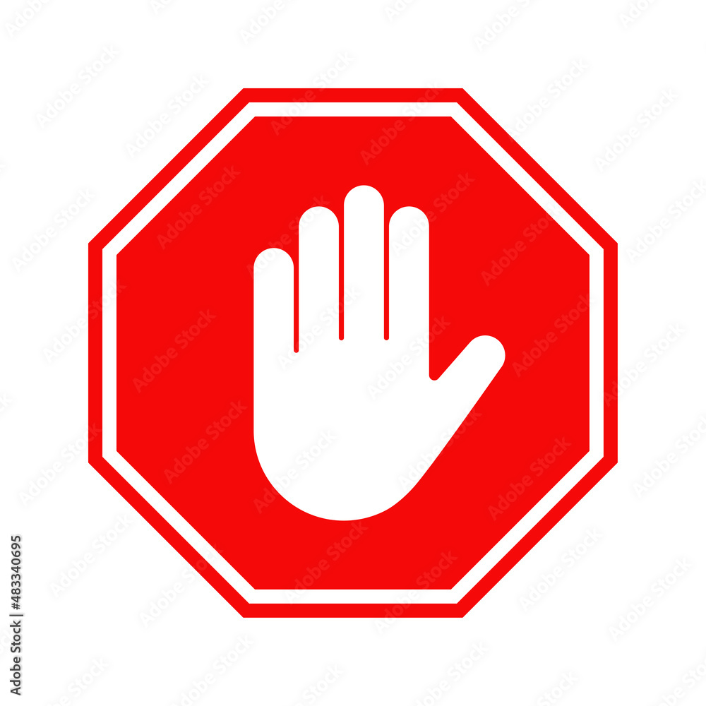 Stop hand gesture sign poster. Vector road sign with palm gesture ...