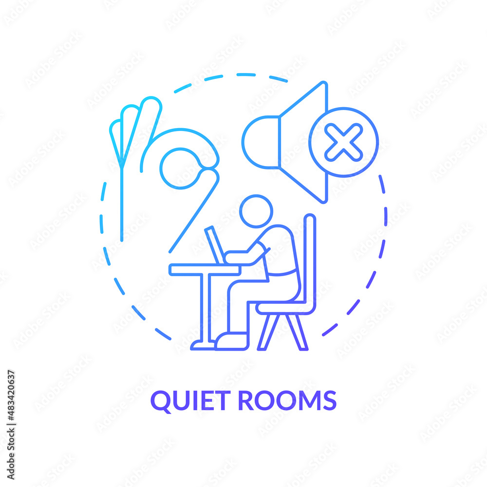 Quiet rooms blue gradient concept icon. Reducing stress and noise ...