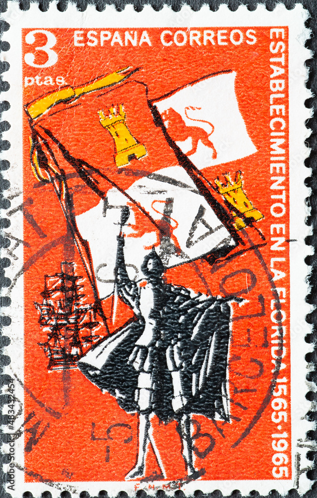 Spain - circa 1965: a postage stamp from Spain, showing flags, historic ...