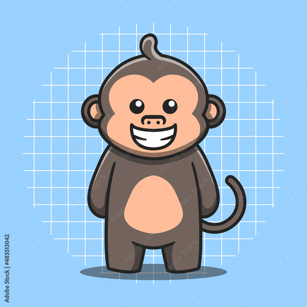 Cute monkey character standing vector illustration. Flat cartoon style ...