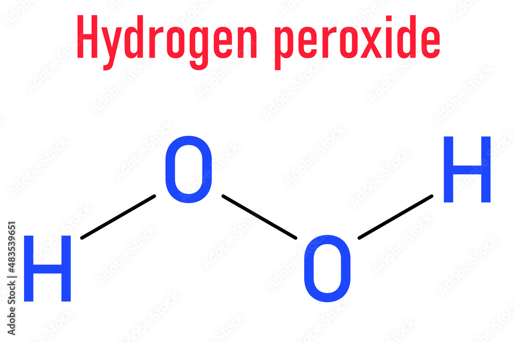 Hydrogen peroxide molecule. Reactive oxygen species, ROS. Used as ...
