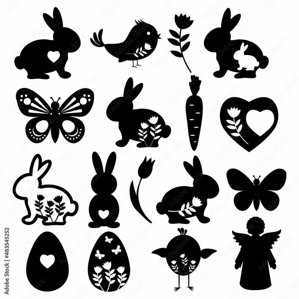 Easter icon set, black silhouette isolated vector illustration Stock ...