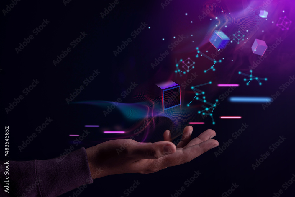 Metaverse, Web3 and Blockchain Technology Concepts. Opened Hand ...