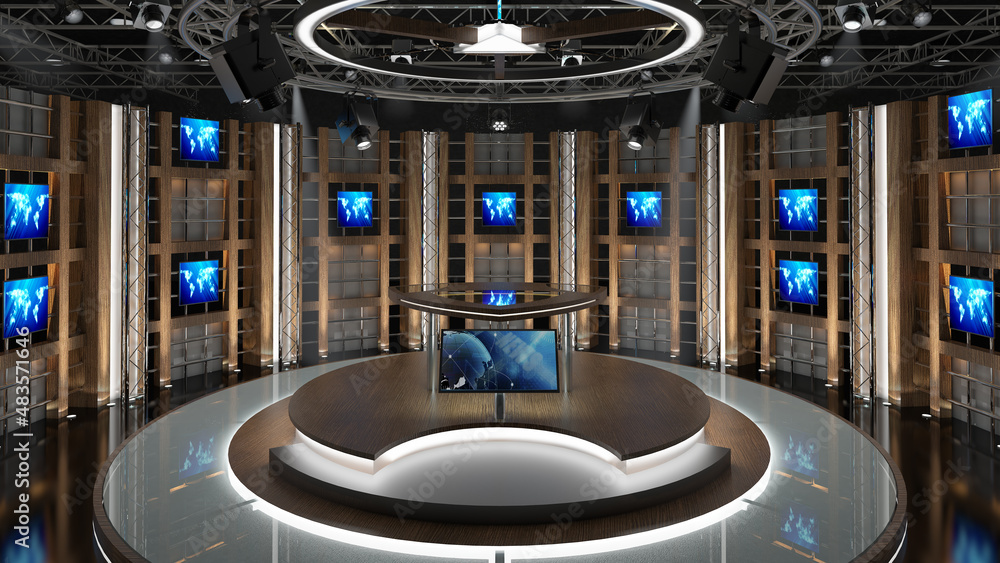 Virtual TV Studio Sets. Green screen background. 3d Rendering Virtual ...