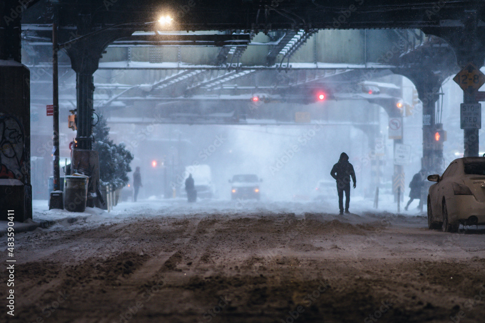 Nyc snow storm, streets covered with snow, during heavy snow fall, city ...