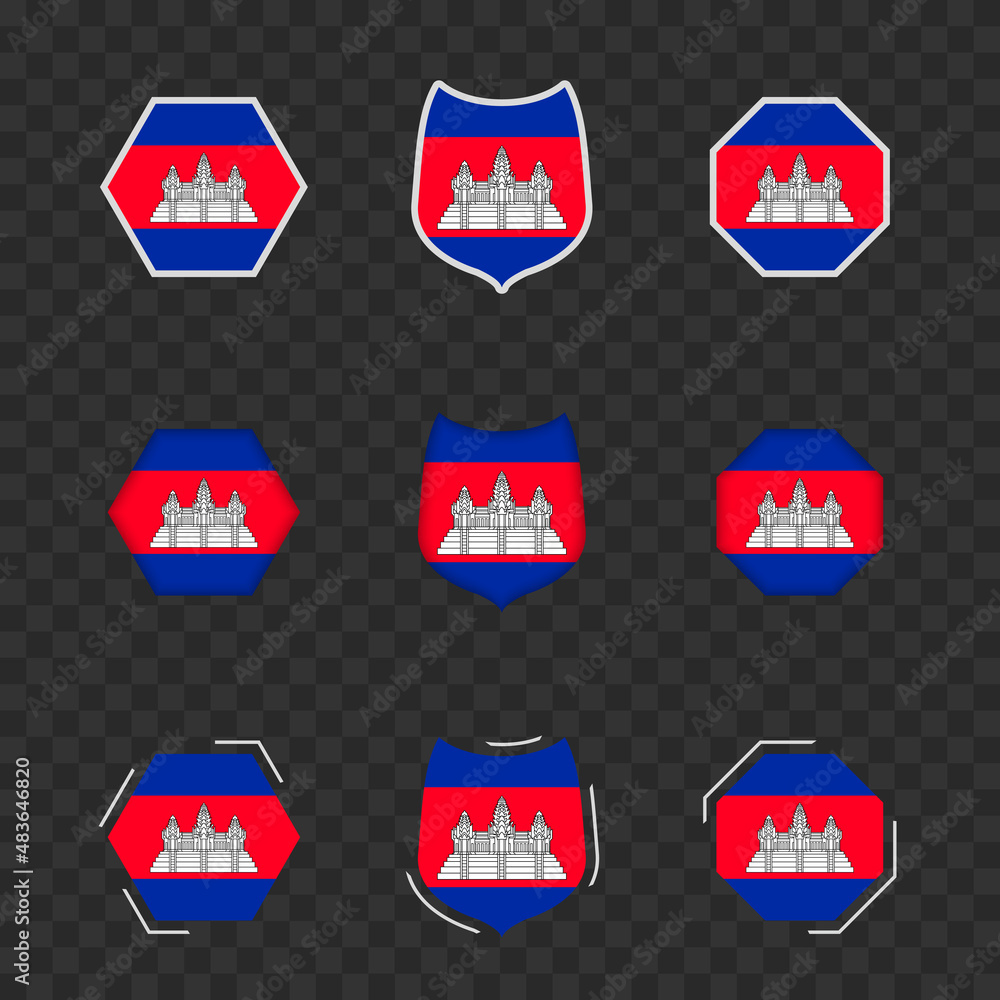 National symbols of Cambodia on a dark transparent background, vector ...