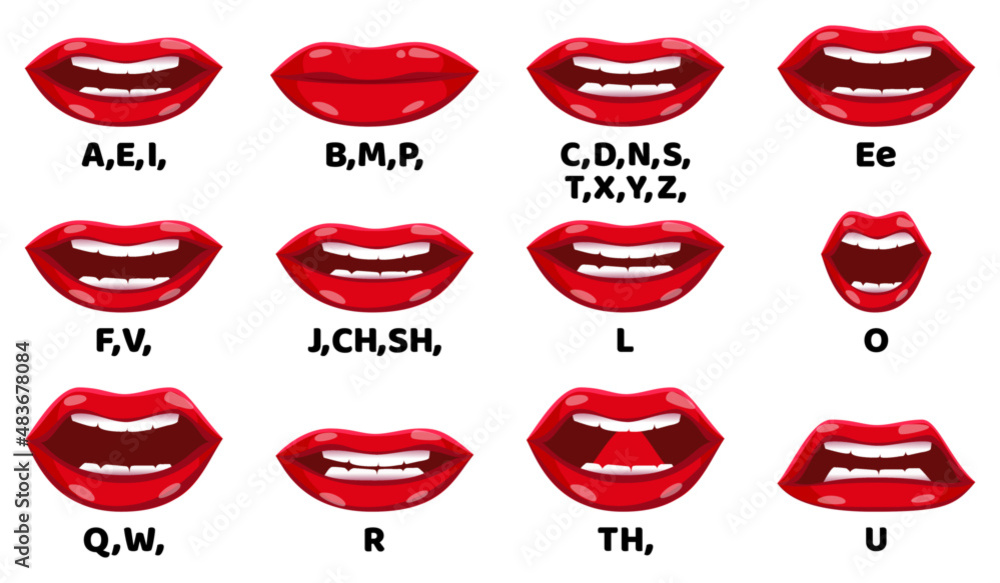 Female lip sync collection for mouth animation phoneme mouth chart ...