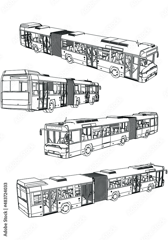 Articulated bus outline vector illustration. Bus vehicle template ...
