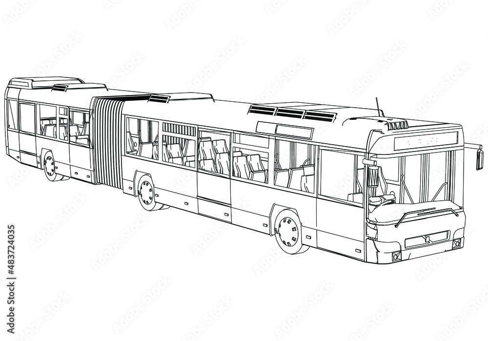 Articulated bus outline vector illustration. Bus vehicle template ...