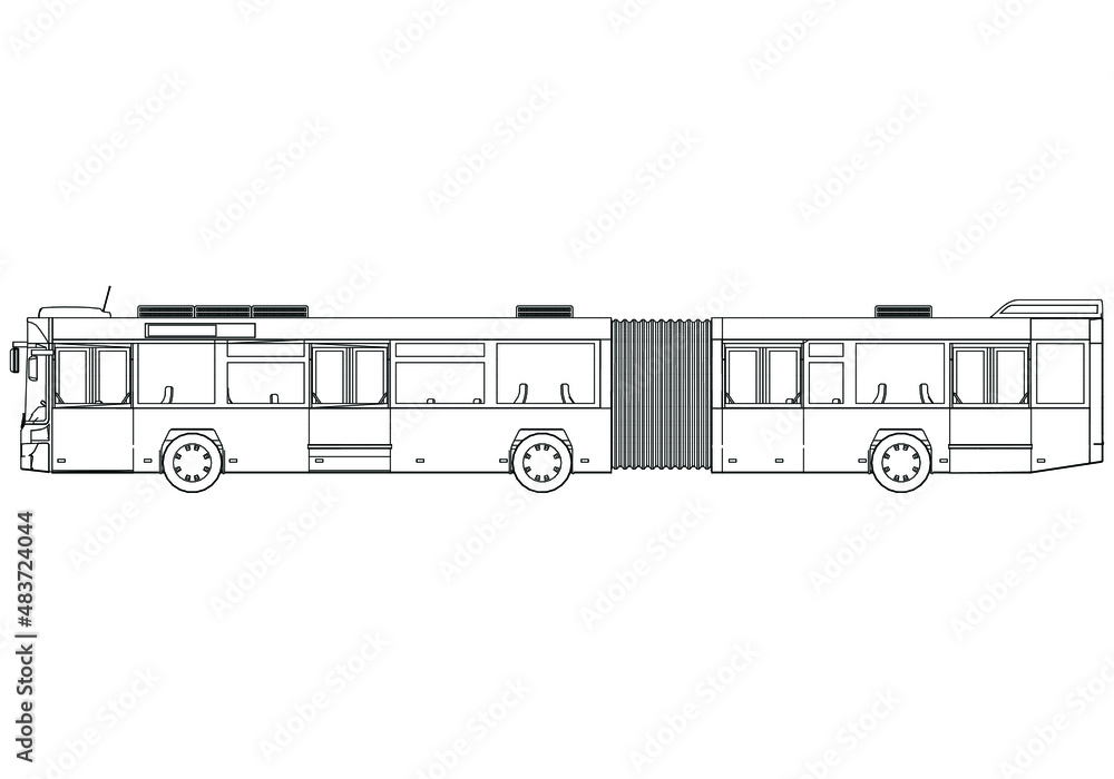Articulated bus outline vector illustration. Bus vehicle template ...