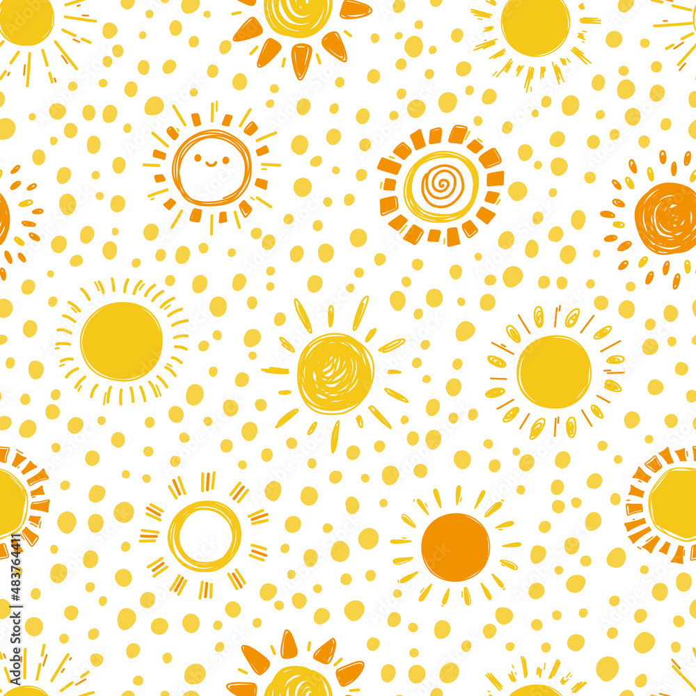Sunshine Seamless Spotted Pattern. Childish Background with Yellow ...