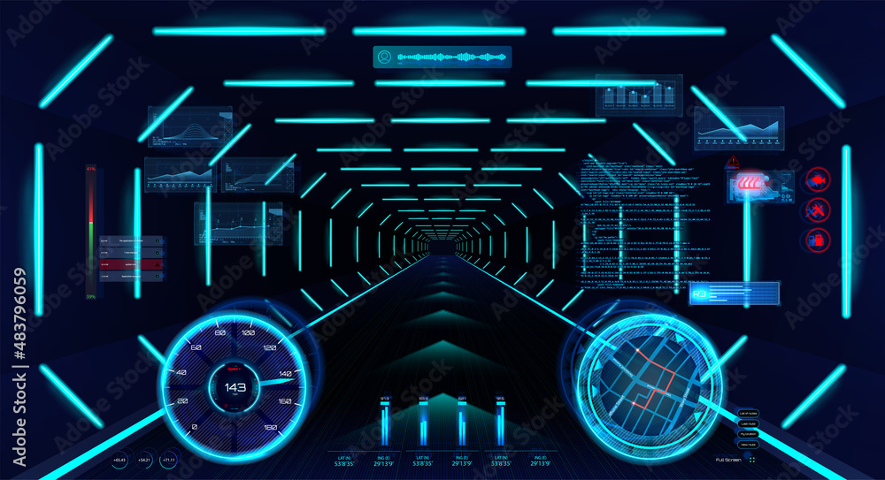 Futuristic HUD car interface in cyberspace for VR, AR, GUI, UI. Concept ...