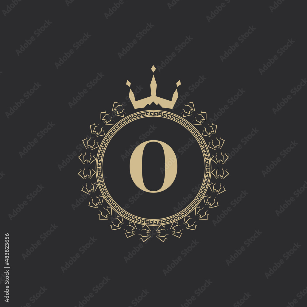 Initial Letter O Heraldic Royal Frame with Crown and Laurel Wreath ...