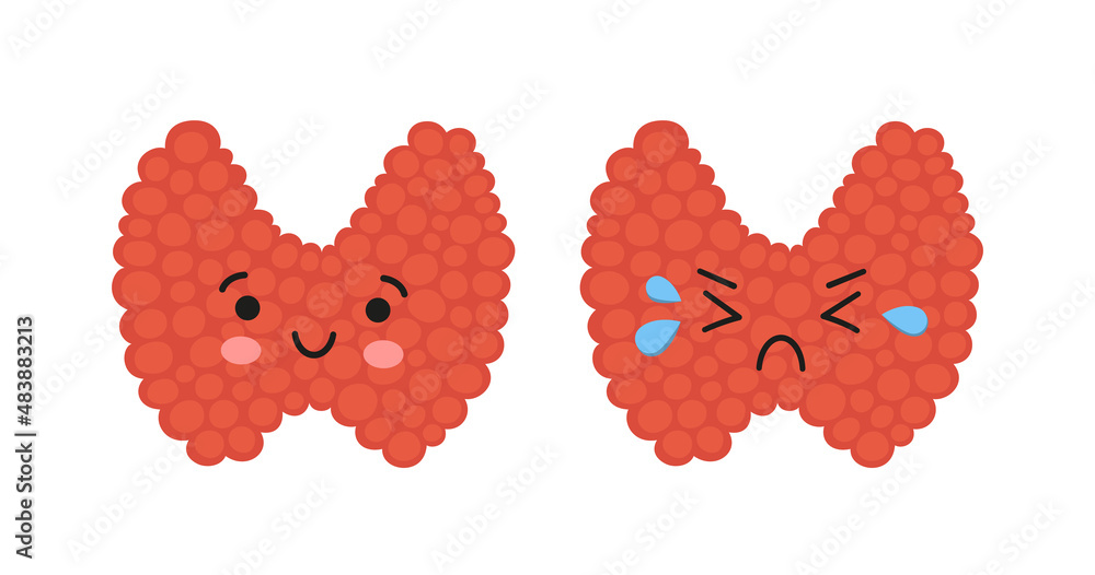 Healthy happy thyroid and upset unhealthy thyroid cartoon characters ...