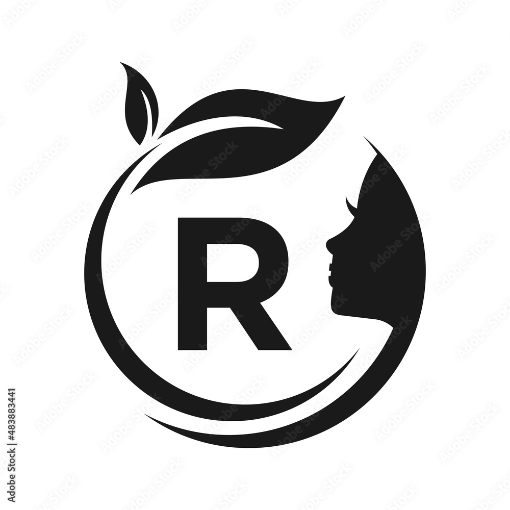 Beauty Spa Logo On Letter R Vector Template. R Letter Woman Beauty Hair ...