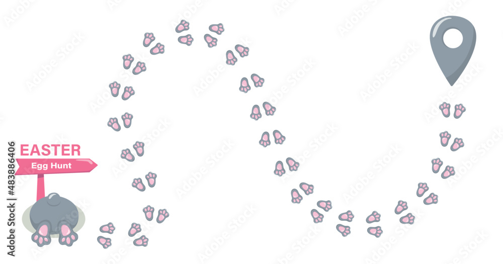 Easter bunny foot print direction point for egg hunt map. Vector stock ...