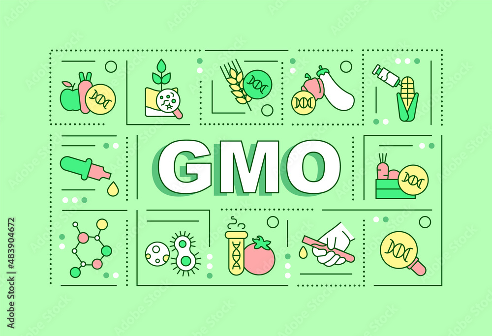 GMO word concepts green banner. Genetically modified organism ...