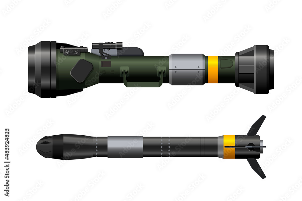 Rocket launcher side view. Realistic antitank rifle. Isolated missile ...