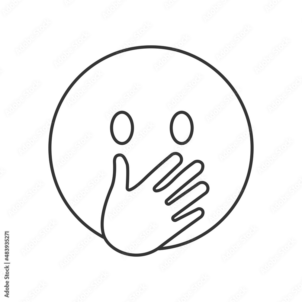 Face with open eyes and hand over mouth social media emoji isolated on ...