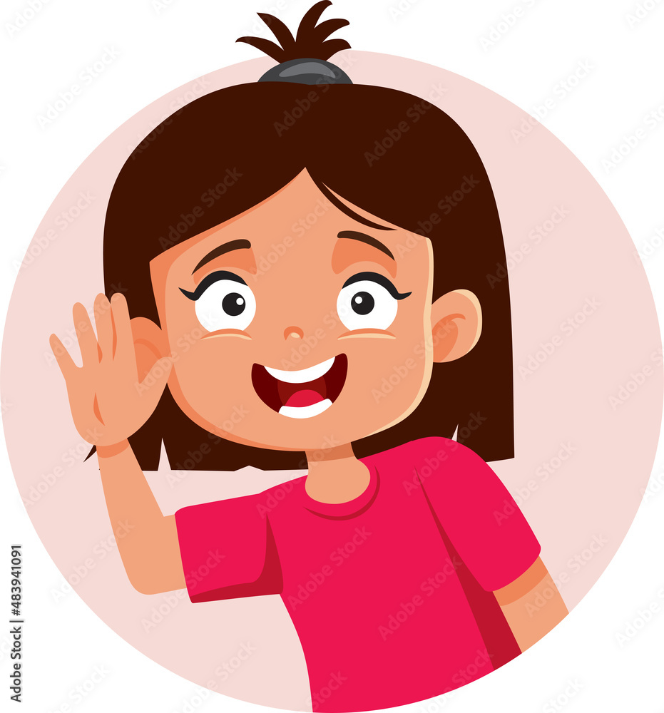Vector de Stock Little Girl Saluting Waving Hand Vector Cartoon | Adobe ...