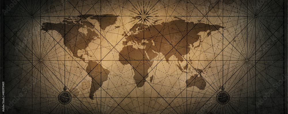 Old map of the world on a old parchment background. Vintage style ...