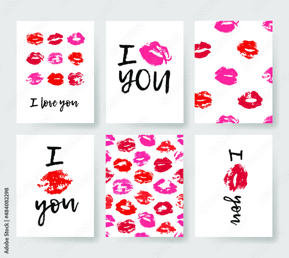 Set of templates for romantic cards. Hand drawn fashion illustration ...