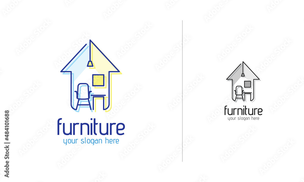 House logo, with line art and home Furniture logo designs concept ...
