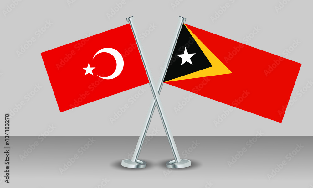 Crossed flags of Türkiye (Turkey) and Timor-Leste. Official colors ...