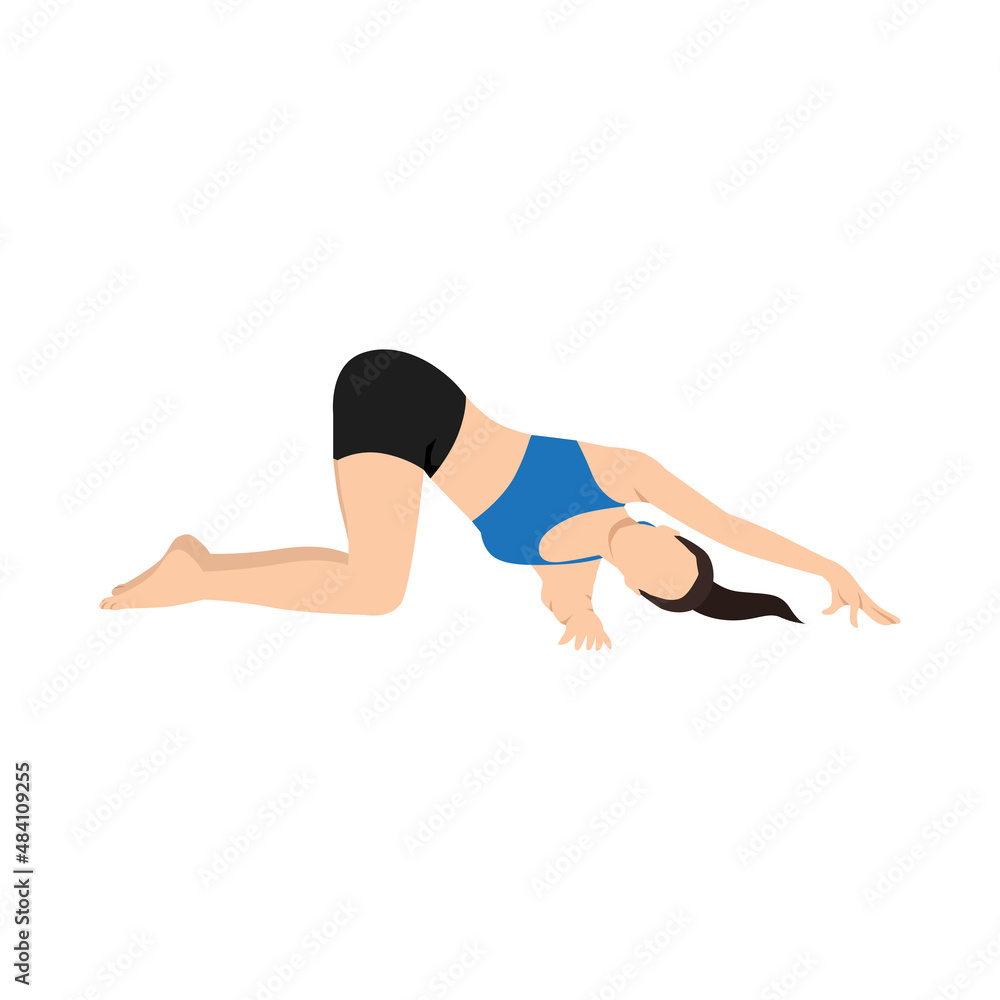 Woman doing thread the needle pose pars balasana exercise. Flat vector ...