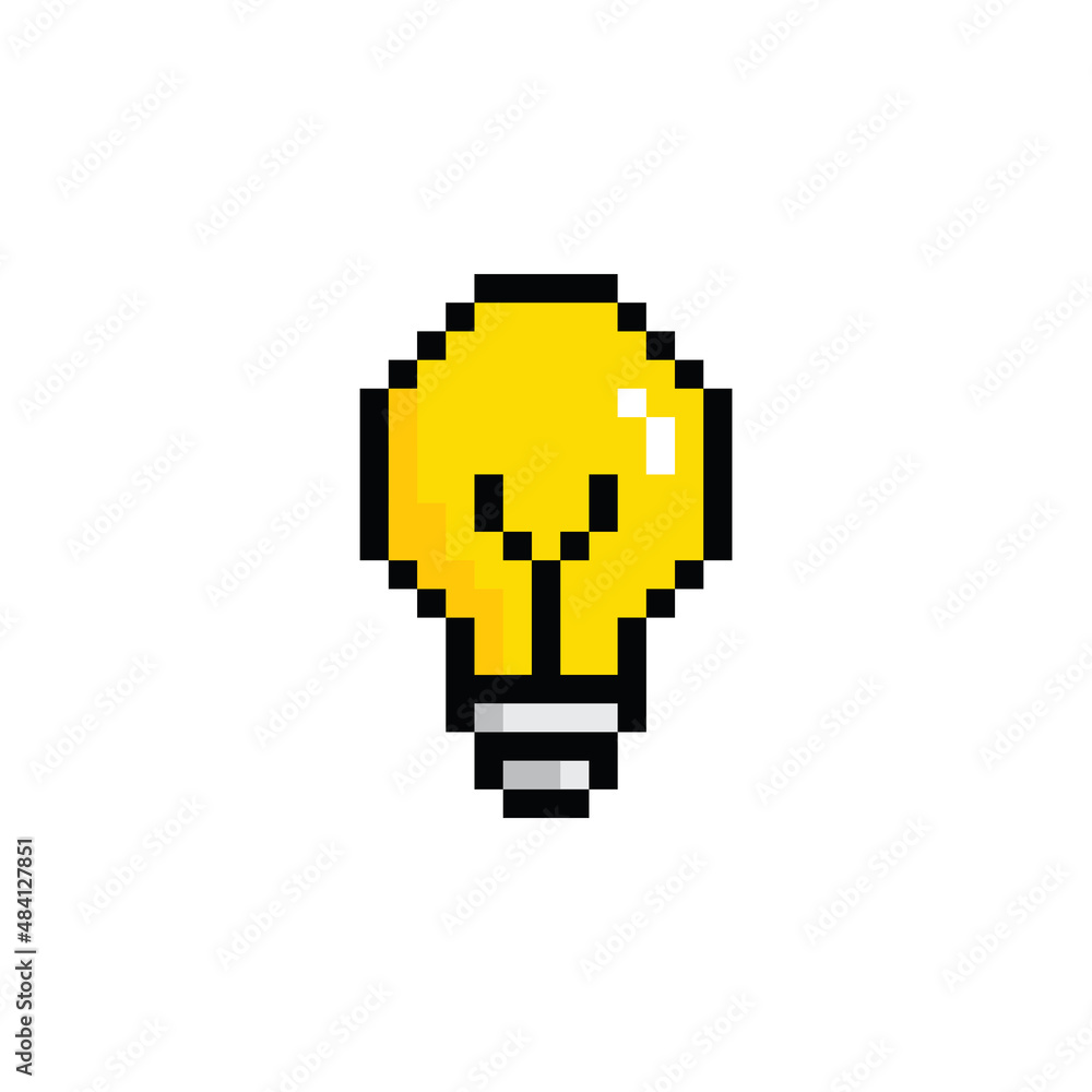 Vector de Stock pixel art Light bulb vector game 8 bit lamp icon logo. Idea icon, thinking ...