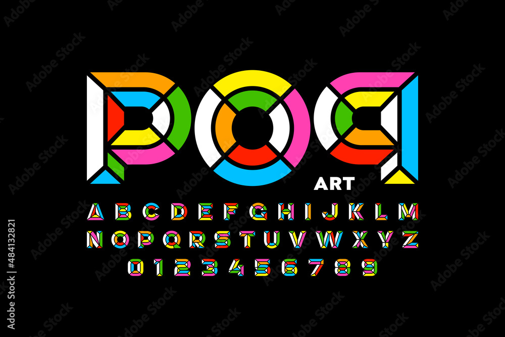Pop art style font design, alphabet letters and numbers vector ...