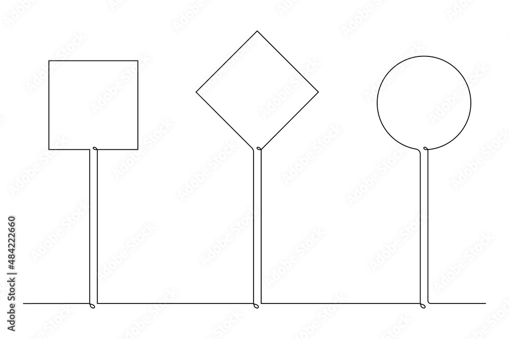 Single continuous line drawing template, set of road signs, Traffic ...