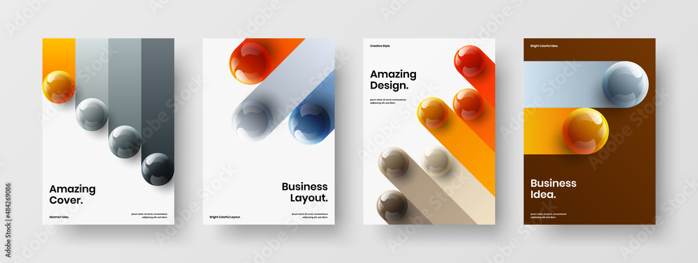 Multicolored 3D spheres magazine cover illustration bundle. Colorful ...