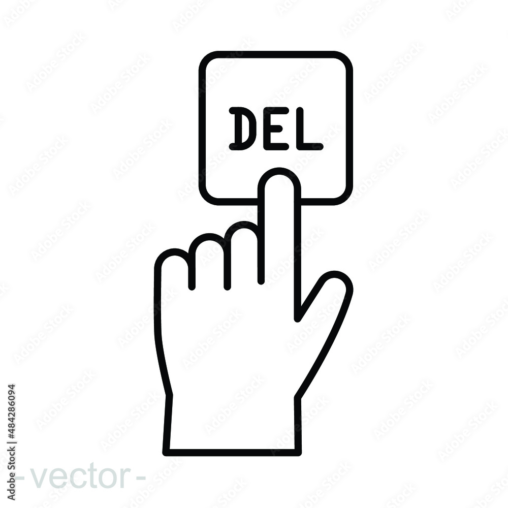 Human hand push the keyboard button delete with the index finger icon ...