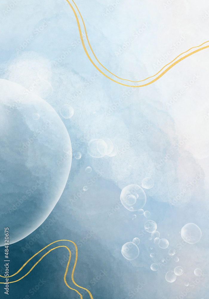 Vertical background with the image of bubbles and blue streaks ...