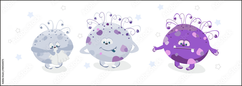 monsters, cartoon, viruses, bacteria, runny nose, chickenpox, disease ...