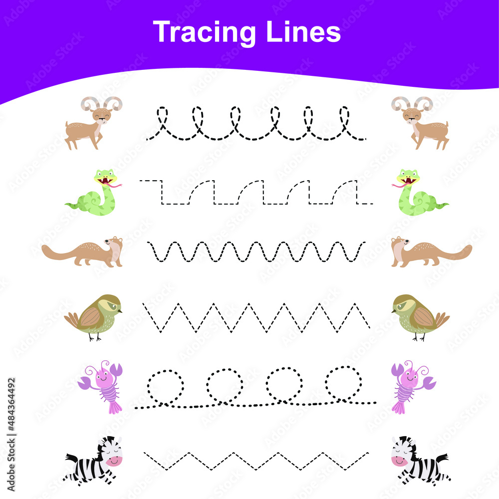 Tracing Lines Game Animals Edition. Educational worksheet. Worksheet ...