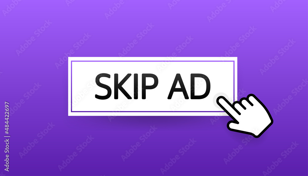 Skip ad flat button on white background. Hand mouse. Flat button ...