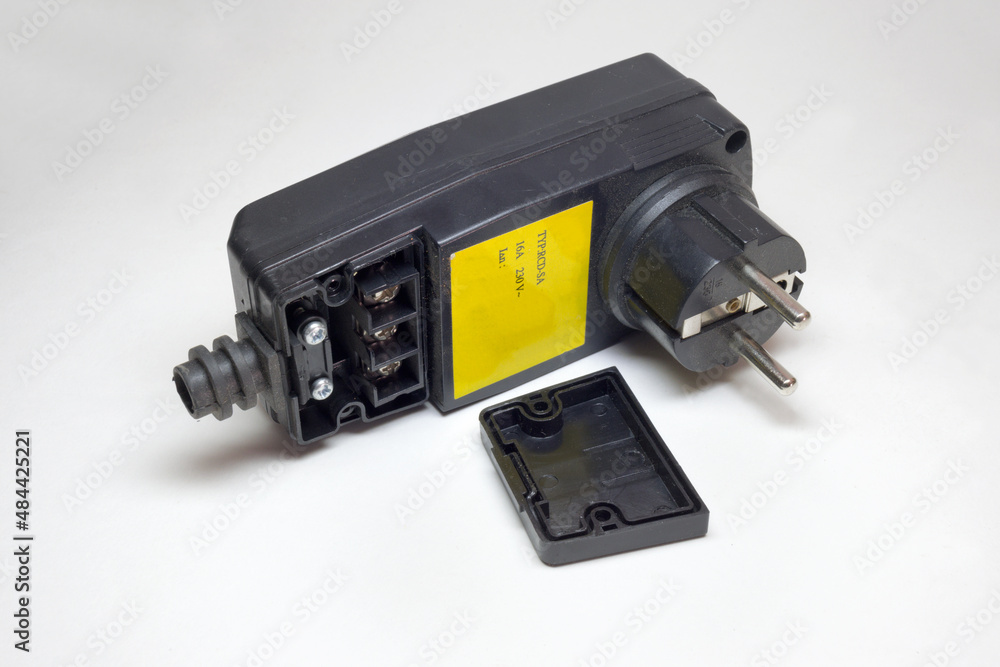 power plug with safety RCD protection assembly, removed plastic lid ...