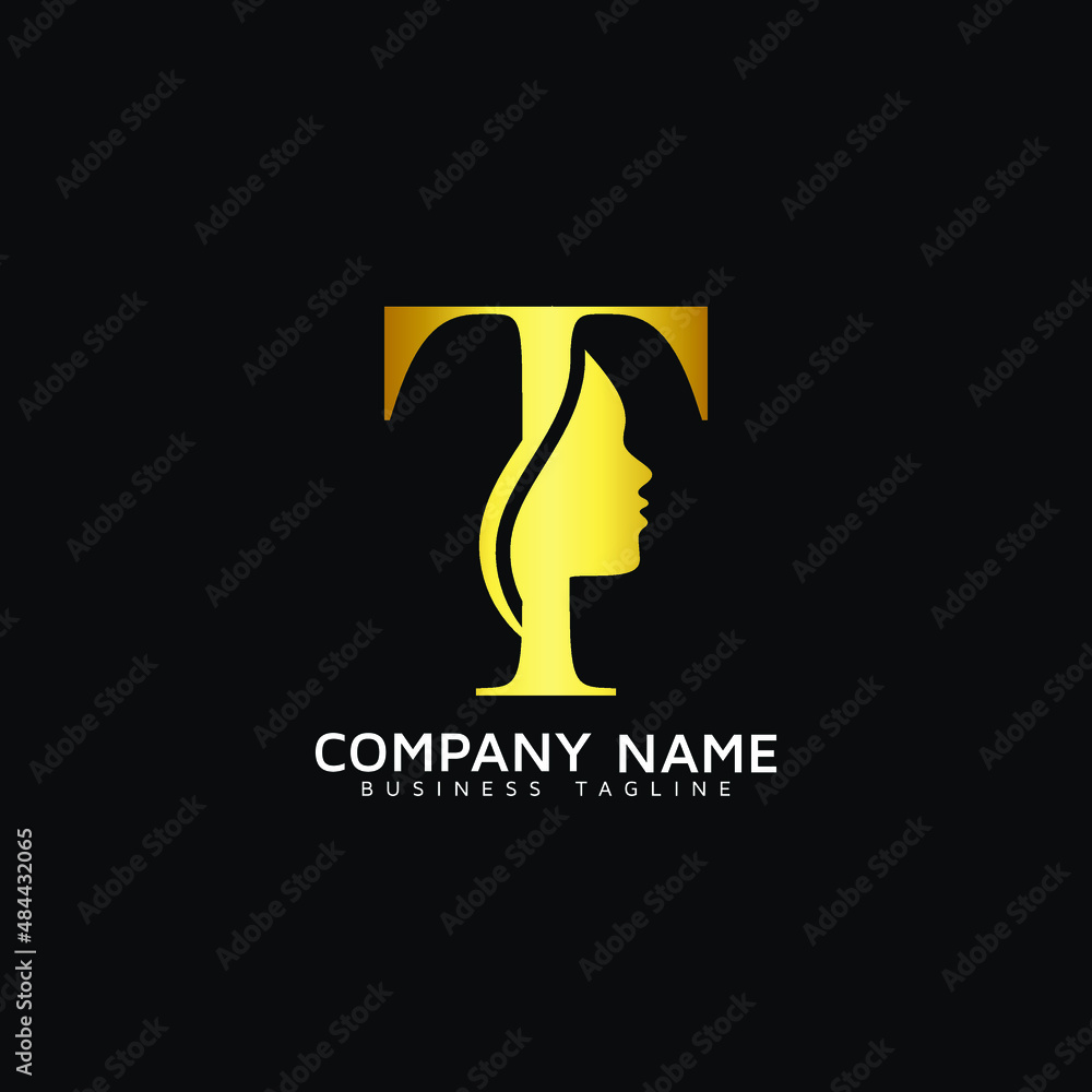 T Letter Beauty Face initial T luxury beauty queen woman face logo ...