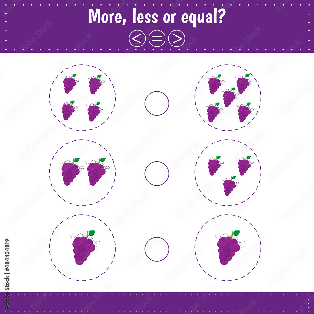 More, less or equal. Count and compare the number. Worksheets for kids ...