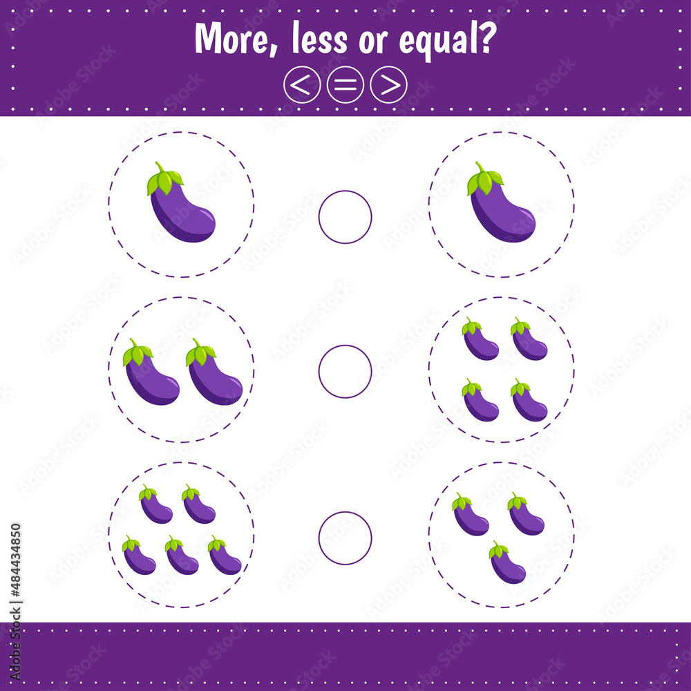 More, less or equal. Count and compare the number. Worksheets for kids ...