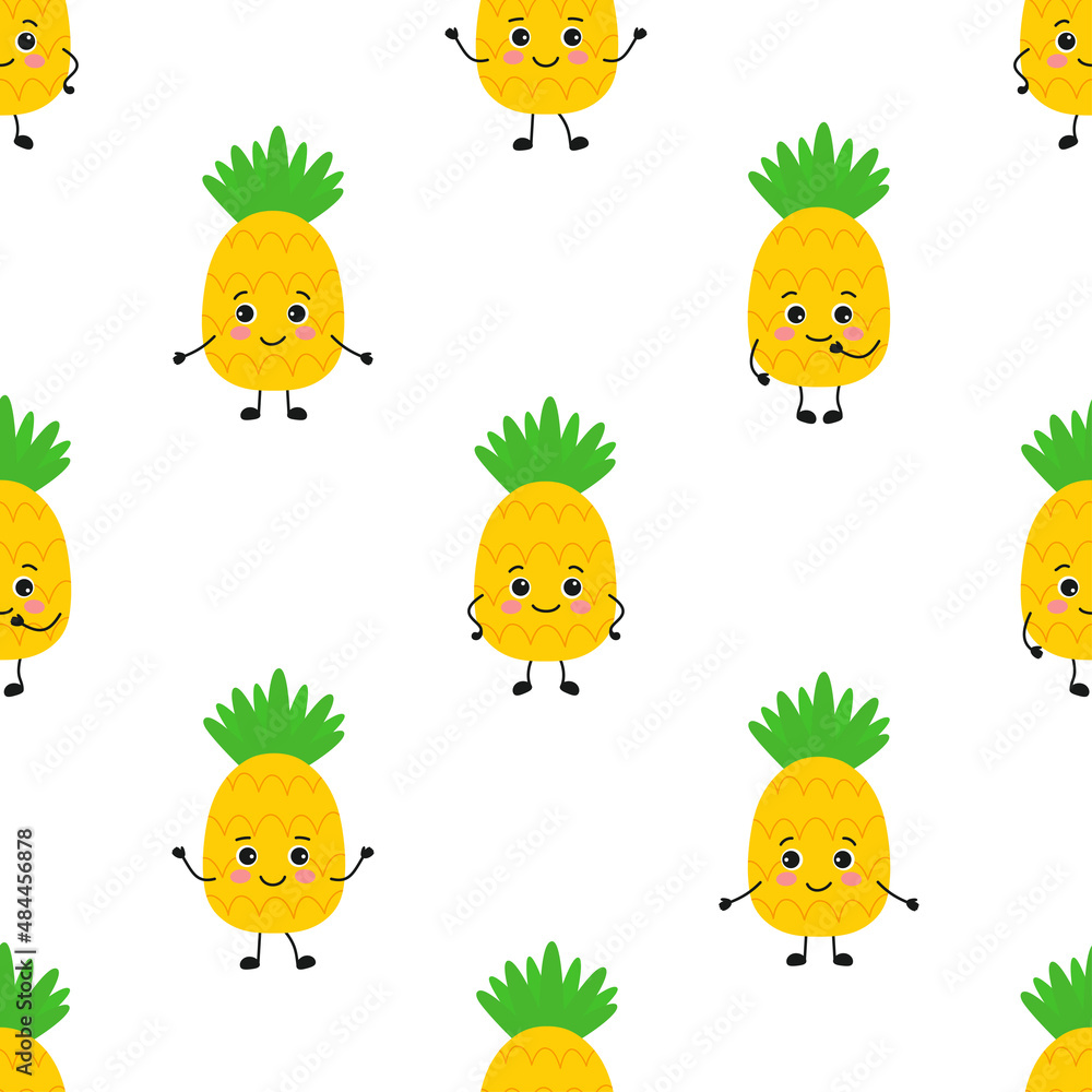 cartoon pineapple pattern in flat style, vector illustration Stock ...