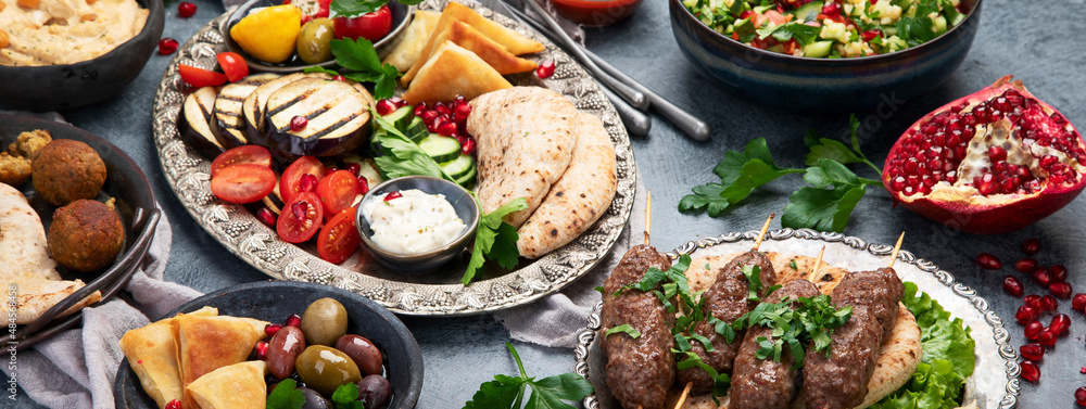 Arabic food assortment on dark background. Stock Photo | Adobe Stock